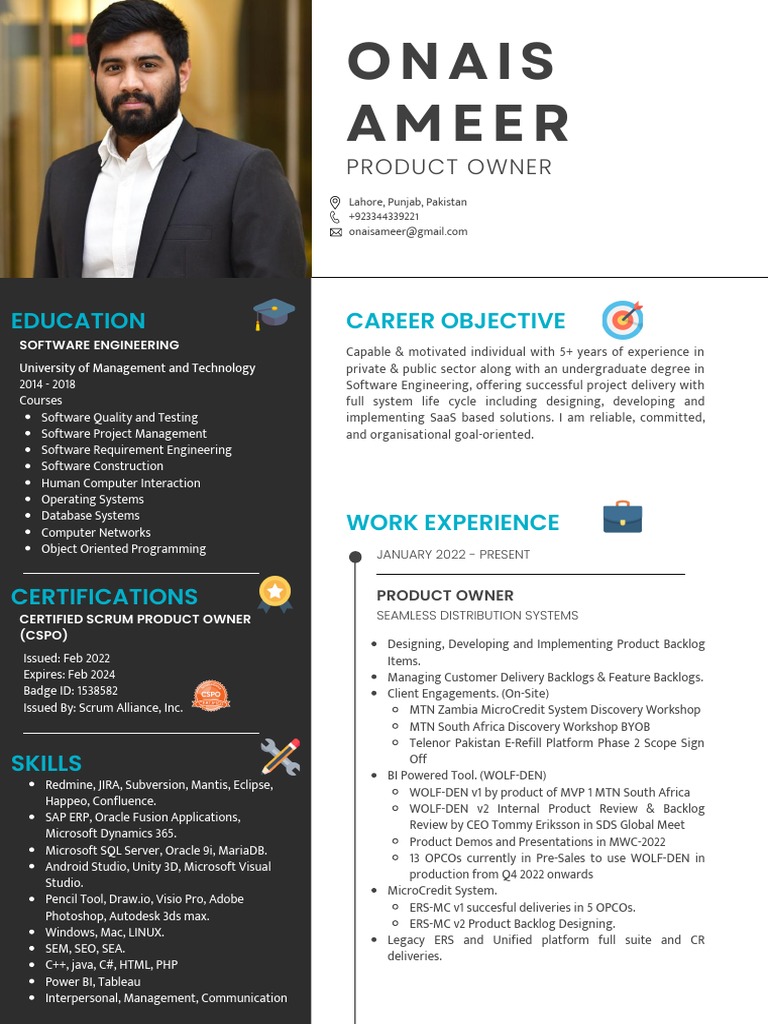 Onais Ameer PO | PDF | Scrum (Software Development) | Oracle Corporation