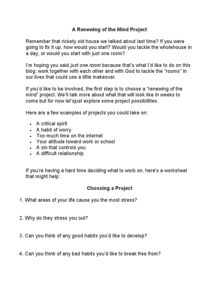 A Renewing of the Mind Project | PDF