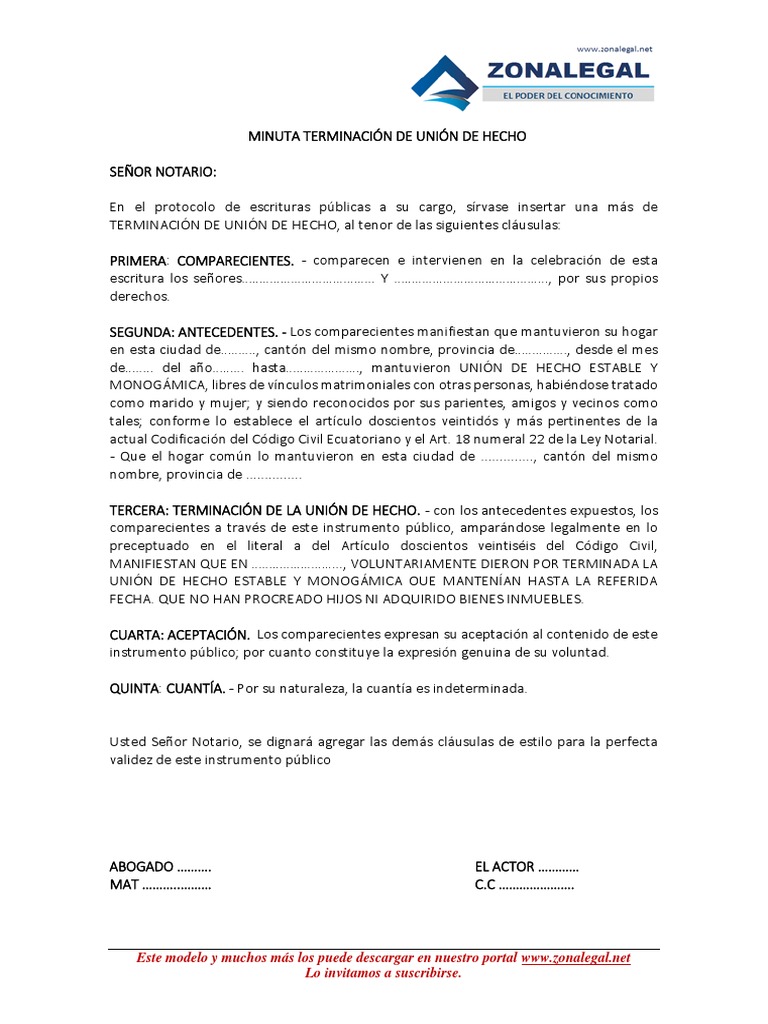 2.292. Minuta Terminacion de Union de Hecho | PDF