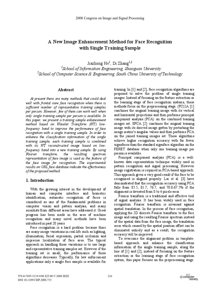 A New Image Enhancement Method For Face Recognition Pdf Principal