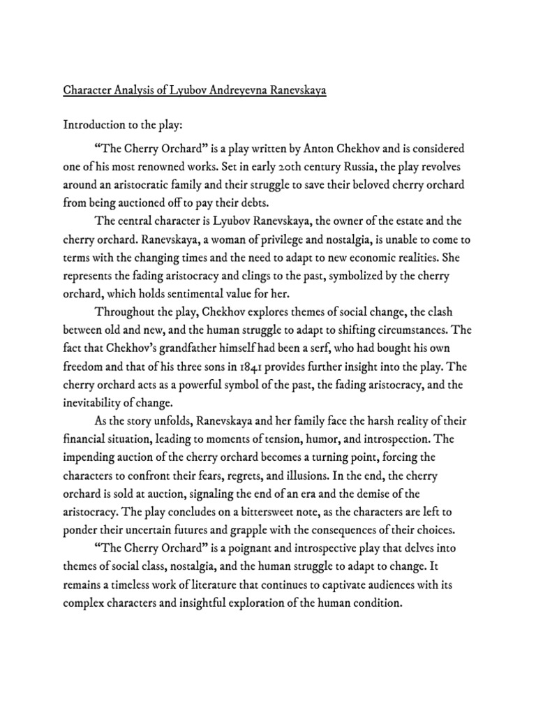 Ranevskaya: A Study of Nostalgia and Change | PDF