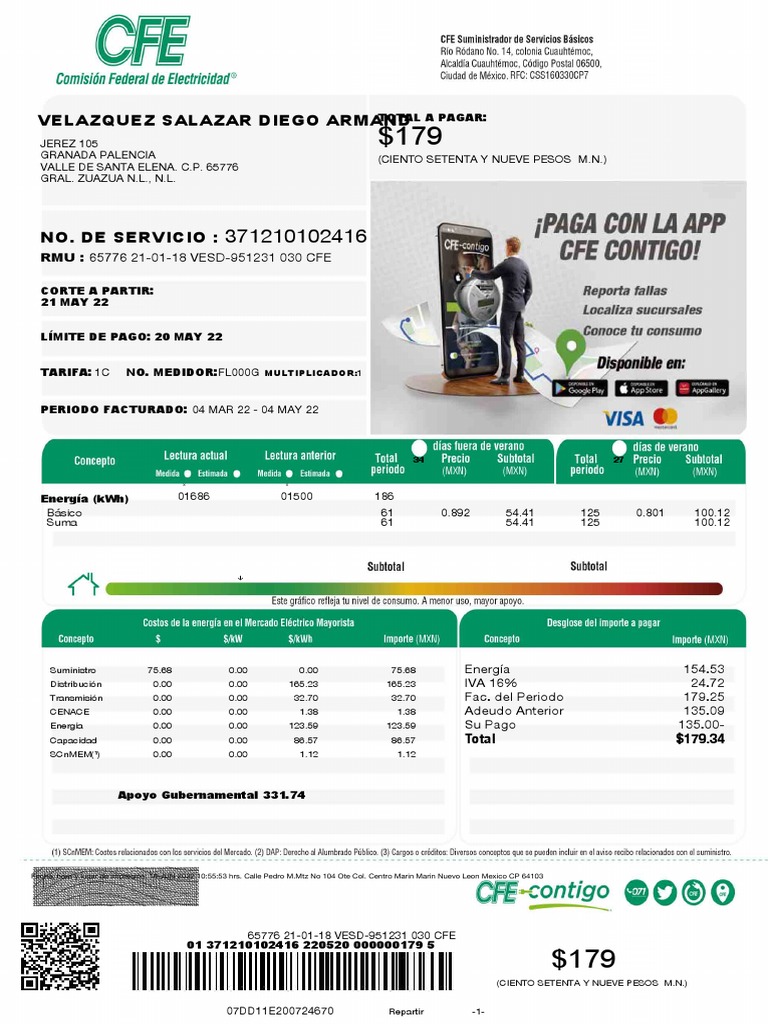 Recibo 371210102416 Mayo | PDF