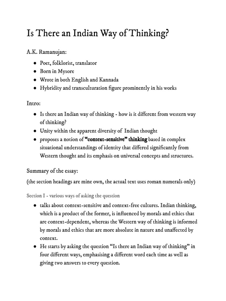 Indian Way of Thinking: Context Sensitivity | PDF | Thought
