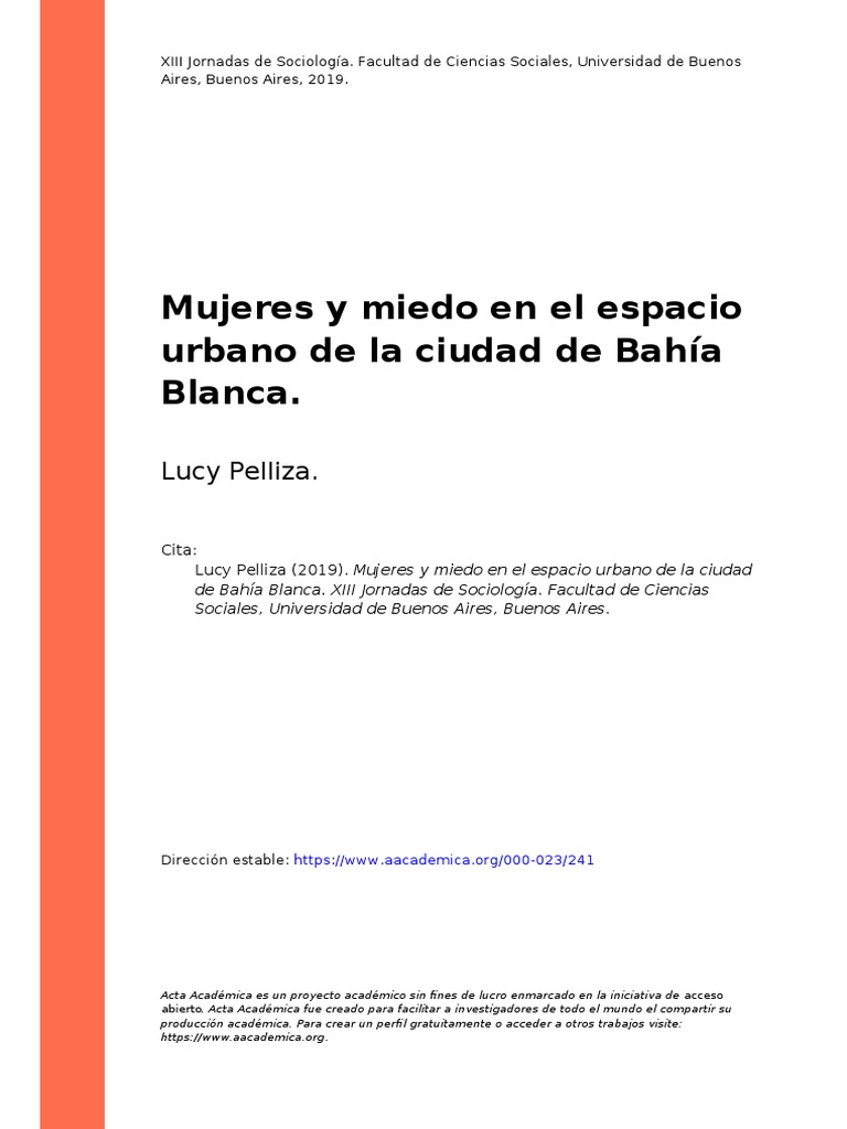 Lucy Pelliza (2019) - Mujeres y Miedo en El Espacio Urbano de La Ciudad ... Lucy Pelliza (2019) - Mujeres y Miedo en El Espacio Urbano de La Ciudad ...