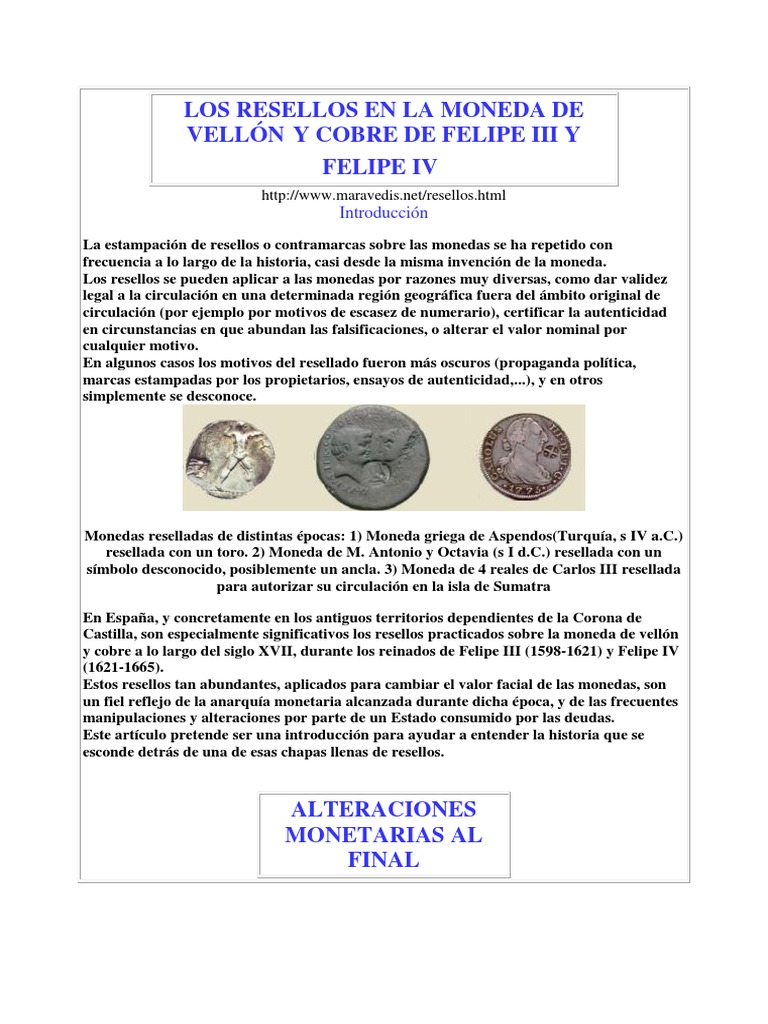 Resellos en Monedas de Vellón de Felipe III y IV | PDF | Monedas ...