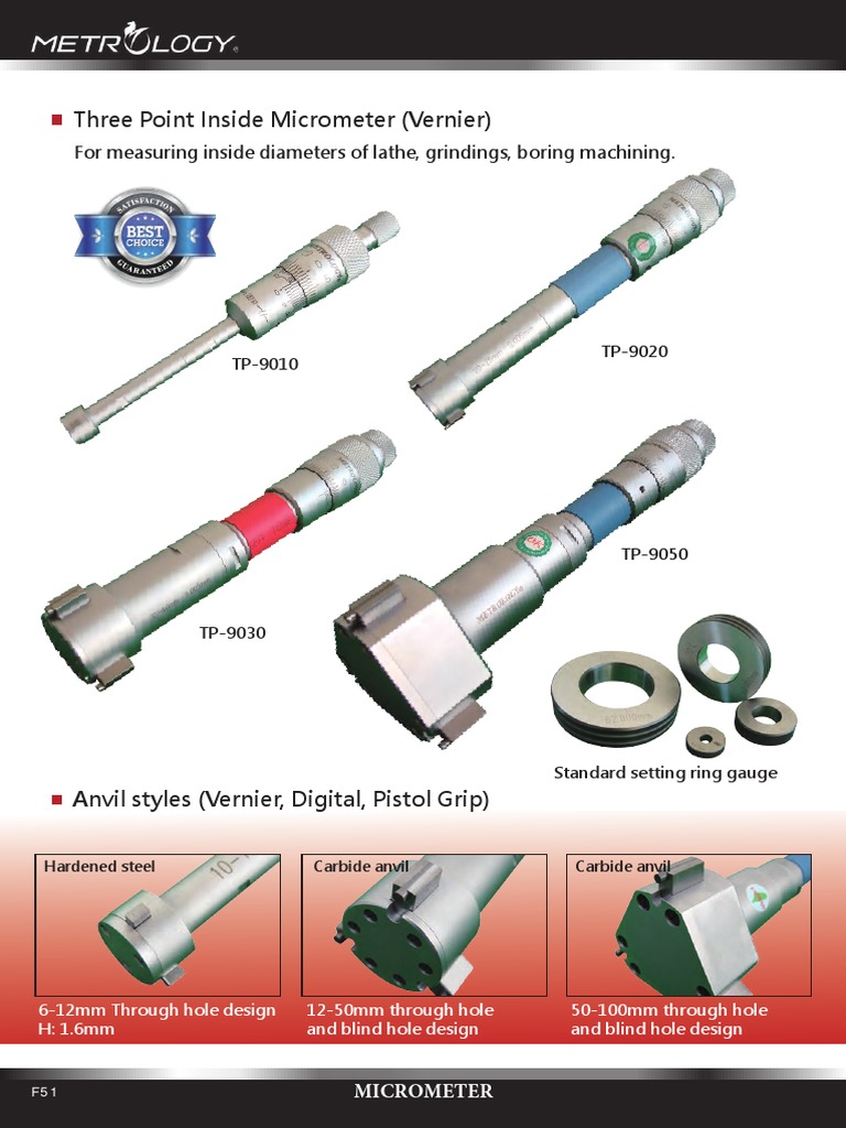 Three Point Inside Micrometers Guide | PDF | Tools | Measuring Instrument