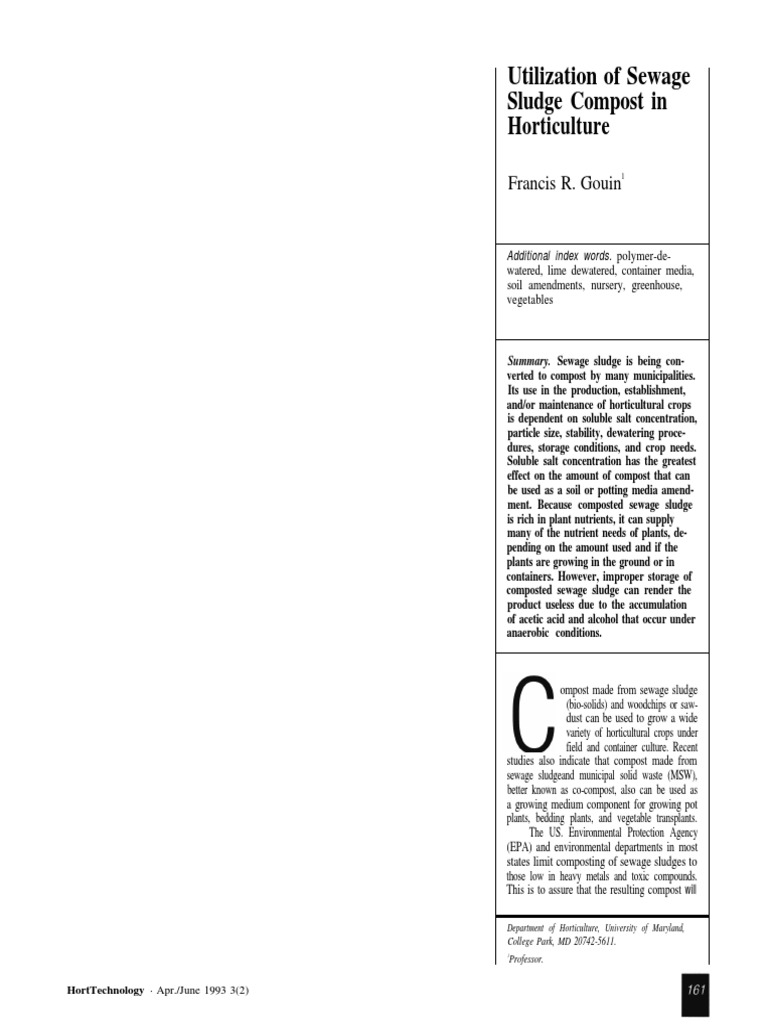 Utilization of Sewage Sludge Compost in Horticulture | PDF | Compost | Soil