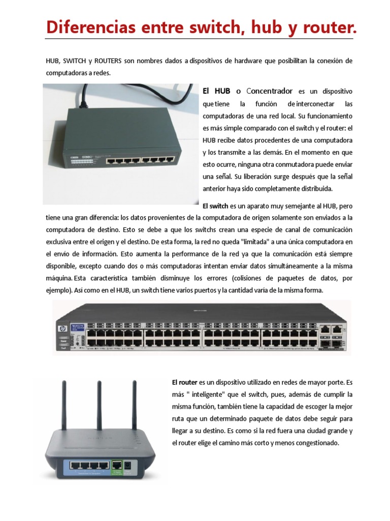 Diferencia Entre Equipos Computacionales | PDF | Conmutador de red | Enrutador (Computación)