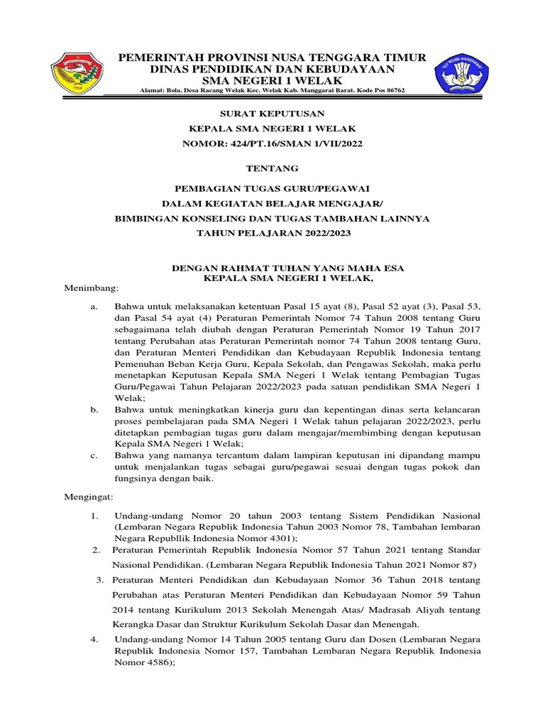 SK Pembagian Tugas 2022-2023 FM | PDF