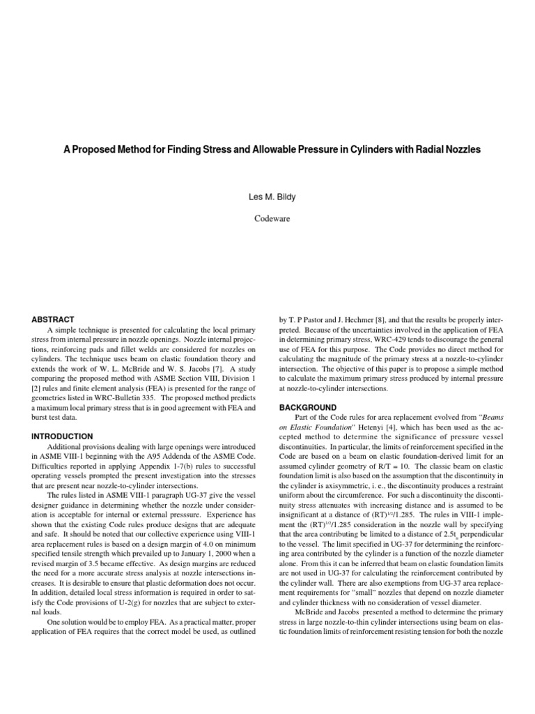 CODEWARE - Method For Finding Stress and Allowable Pressure in Cylinders With Radial Nozzles ...