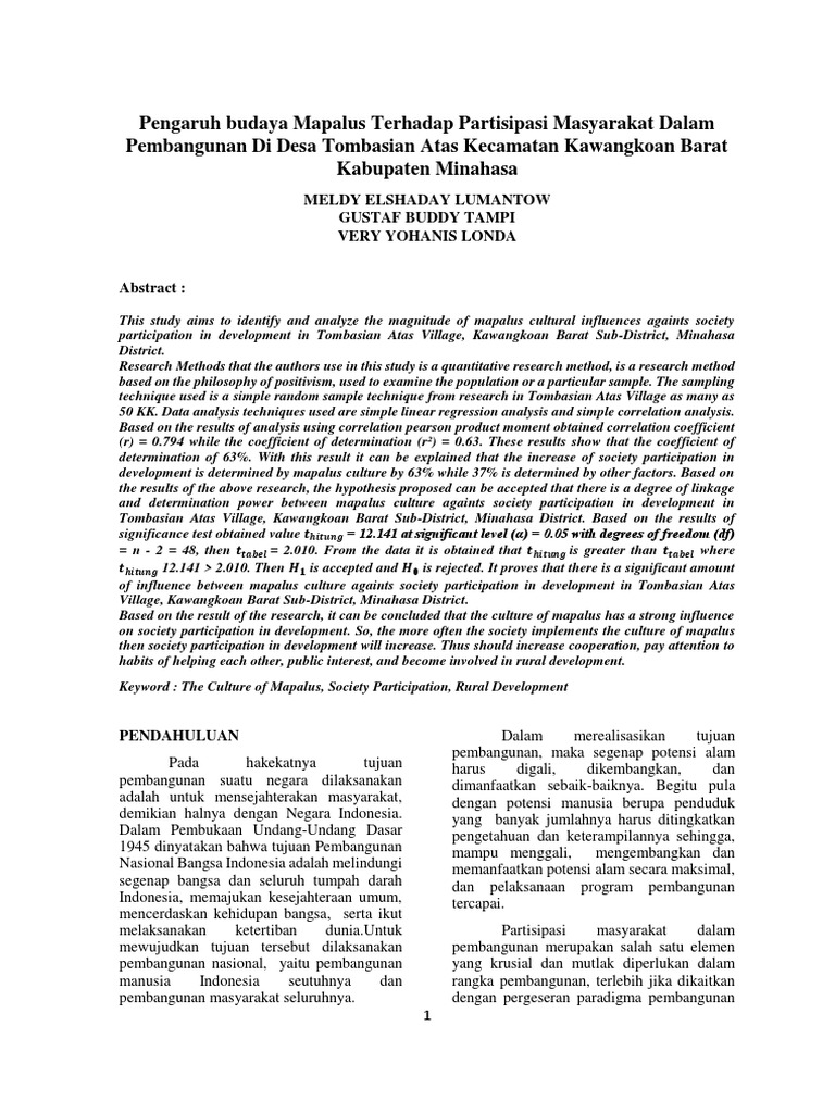 ID Pengaruh Budaya Mapalus Terhadap Partisi | PDF | Methodology ...