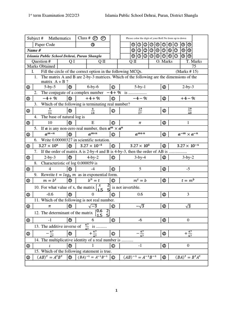 9th Maths | PDF | Matrix (Mathematics) | Determinant