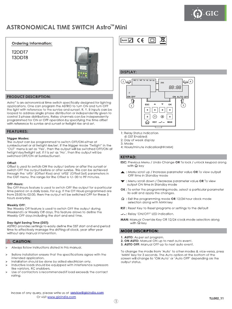Astronomical Time Switch Tll002 | PDF