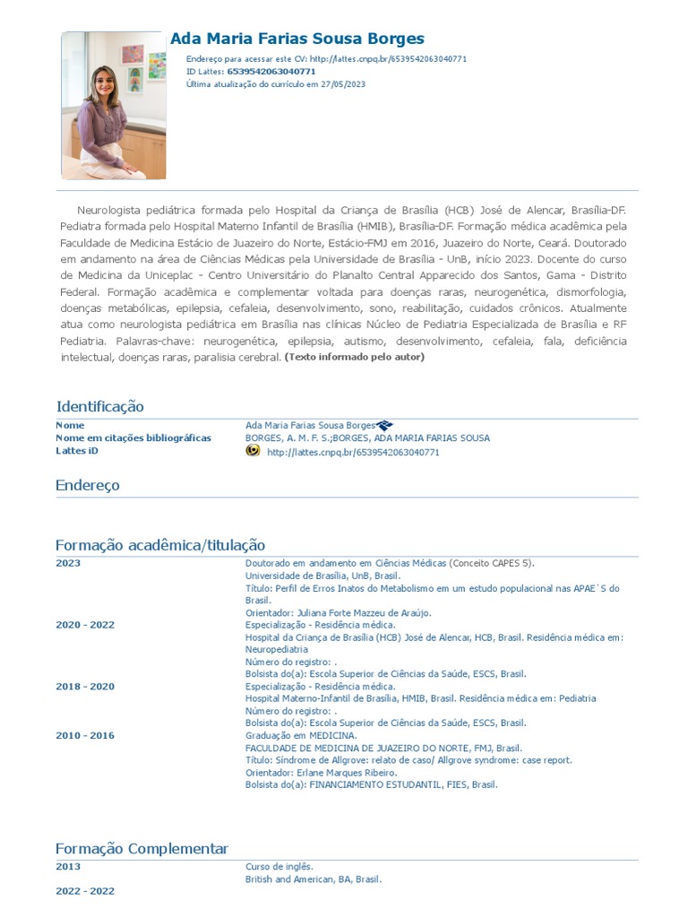 Currículo de Dra. Ada Maria Borges | PDF | Remédio | Educação Médica