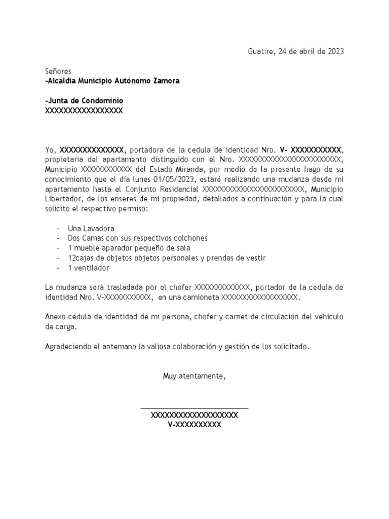 Permiso de Mudanza | PDF