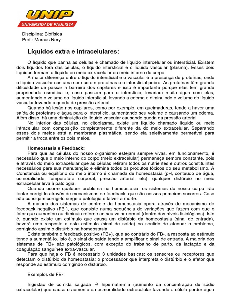 02 Biofísica - Prof. Marcus Nery | PDF | Potencial elétrico de membrana | Membrana celular