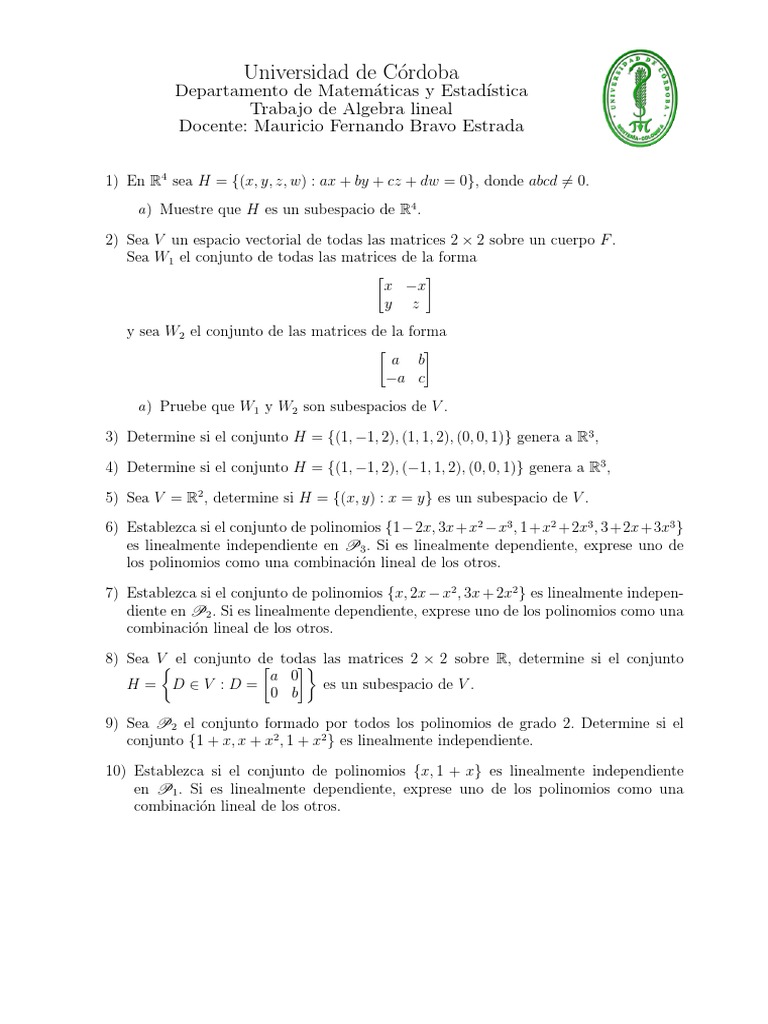 Trabajo Algebra Lineal | PDF