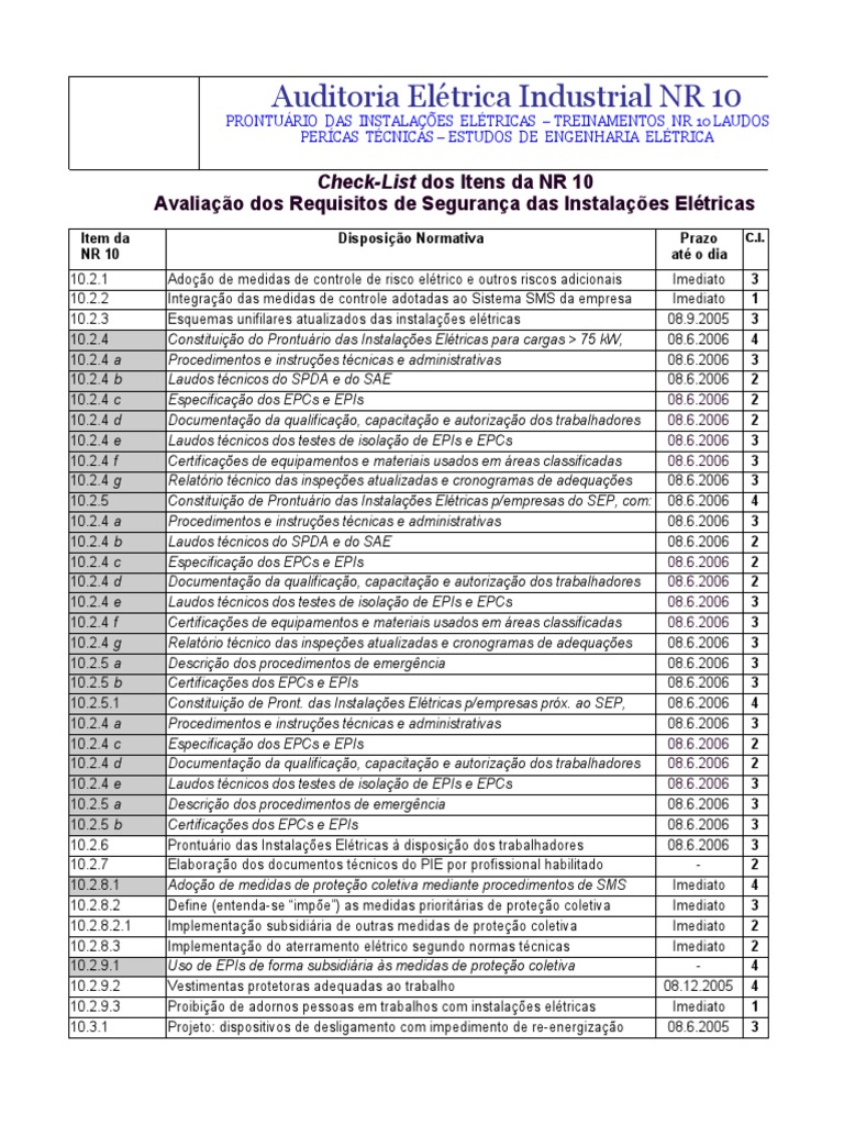 Check List Nr-10 | PDF | Eletricidade | Engenharia Elétrica
