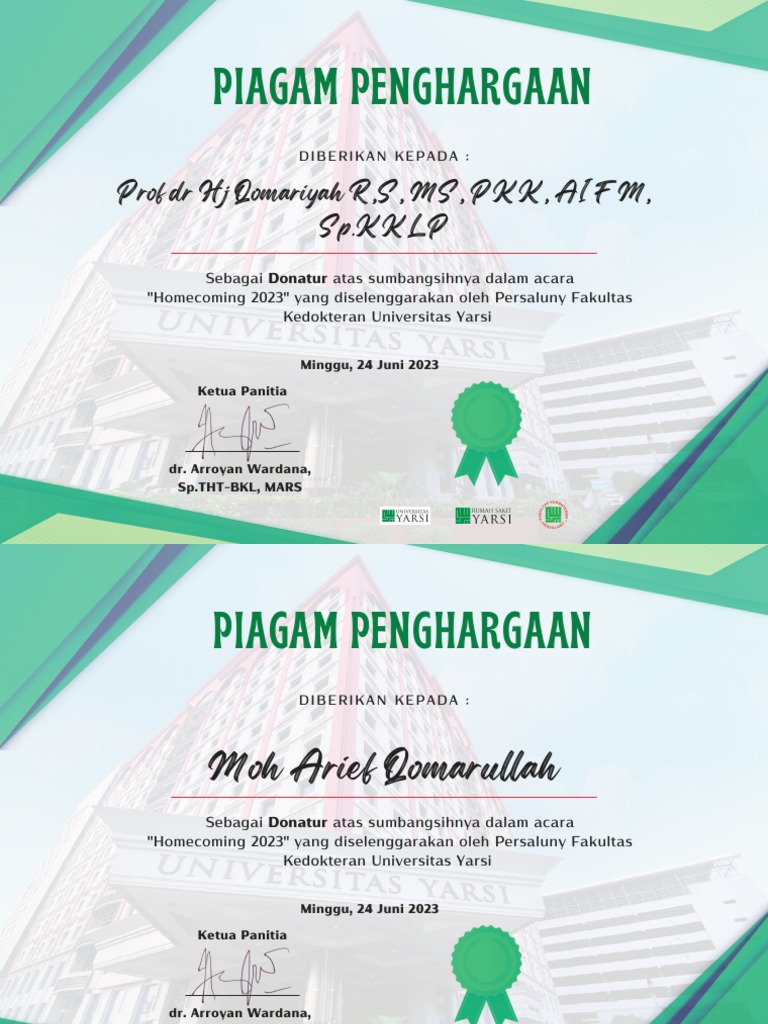 Contoh Sertifikat Donatur | PDF