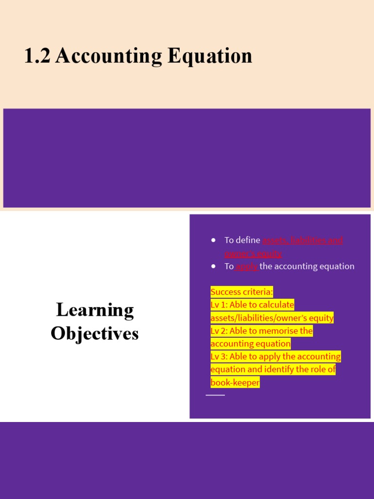1.2 Accounting Equation | PDF | Equity (Finance) | Liability (Financial Accounting)