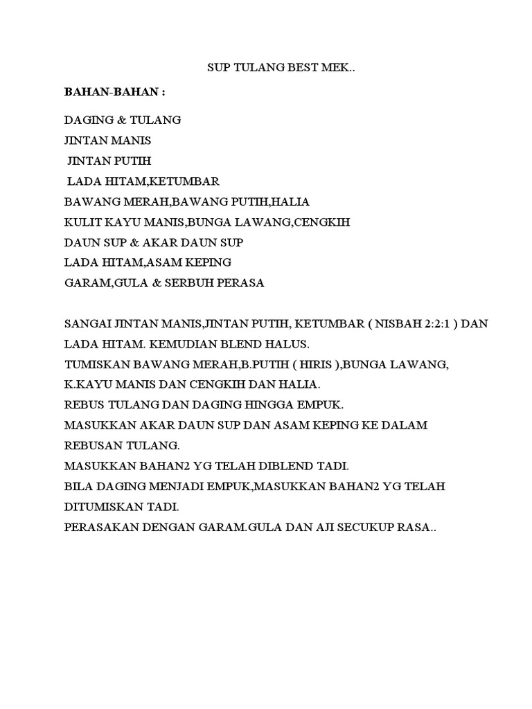 Sup Tulang Mek | PDF