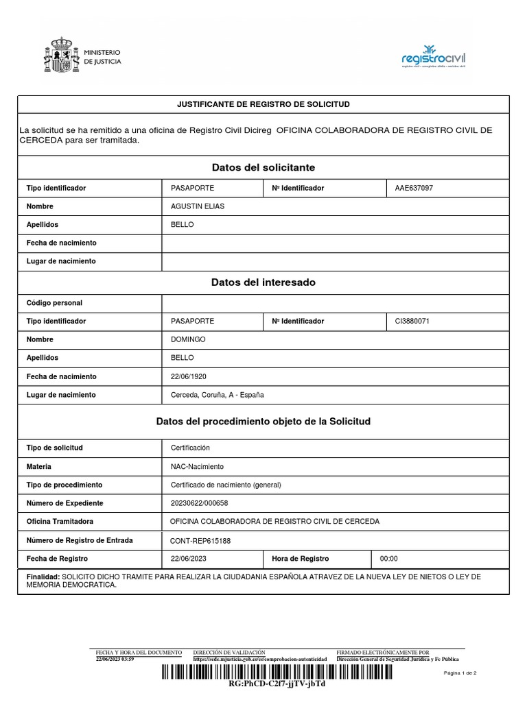 Justificante | PDF | Documento | Documentos legales