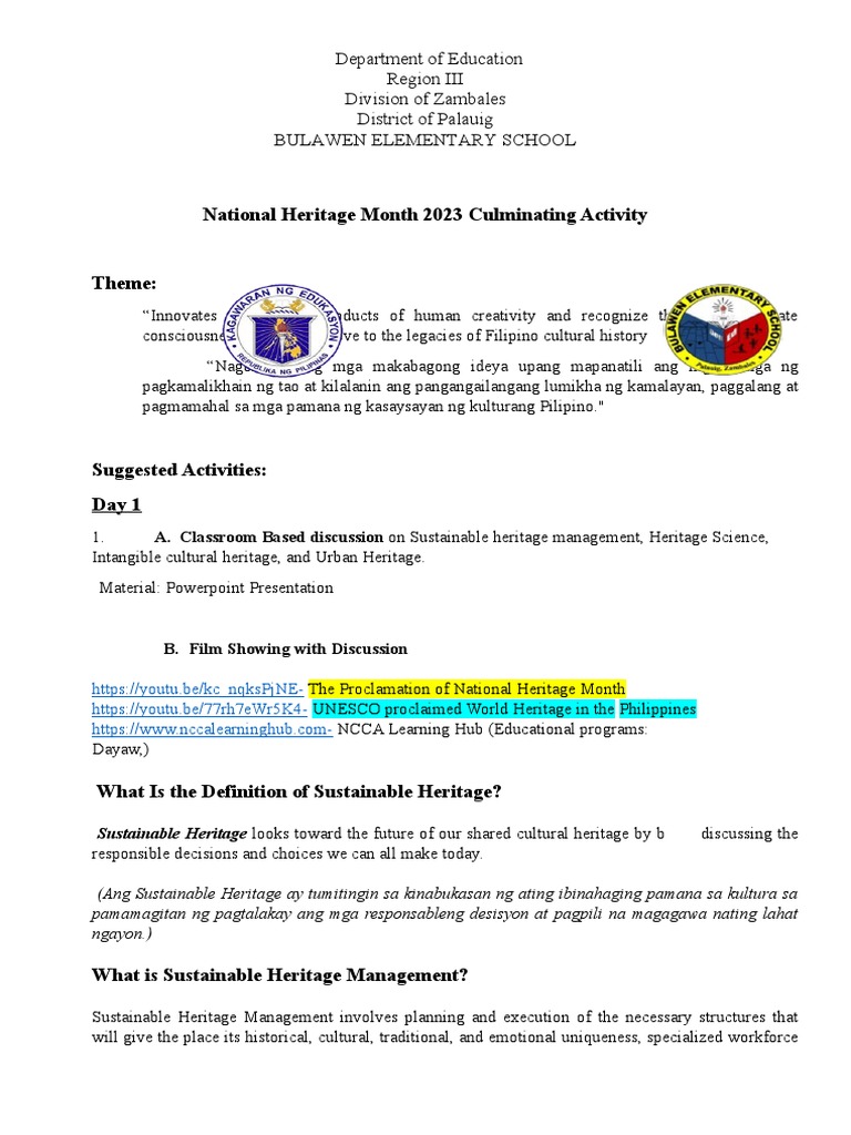 National Heritage Month Culminating Activity 2023 | PDF | Cultural ...