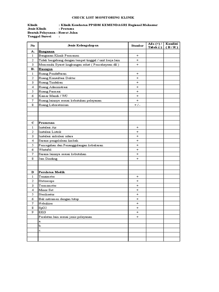 Ceklis Pengadaan Klinik | PDF