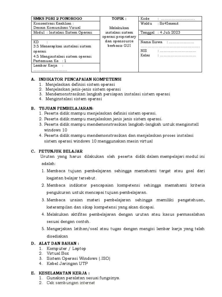 Format LKPD (Jobsheet) - Ti | PDF