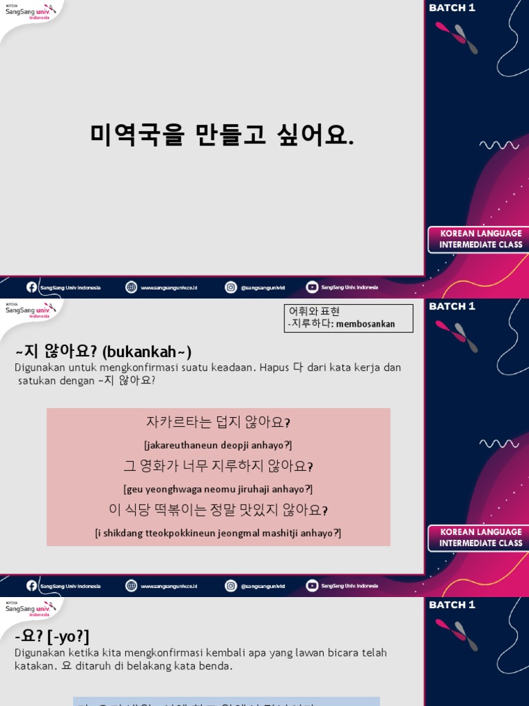 Materi Batch 1 Week 1 - Korean Language Intermediate | PDF