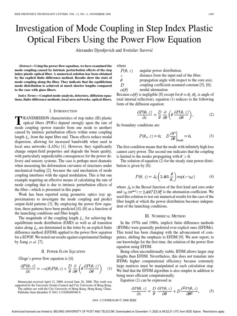 Mode Coupling in Plastic Optical Fibers | PDF | Optical Fiber | Optics