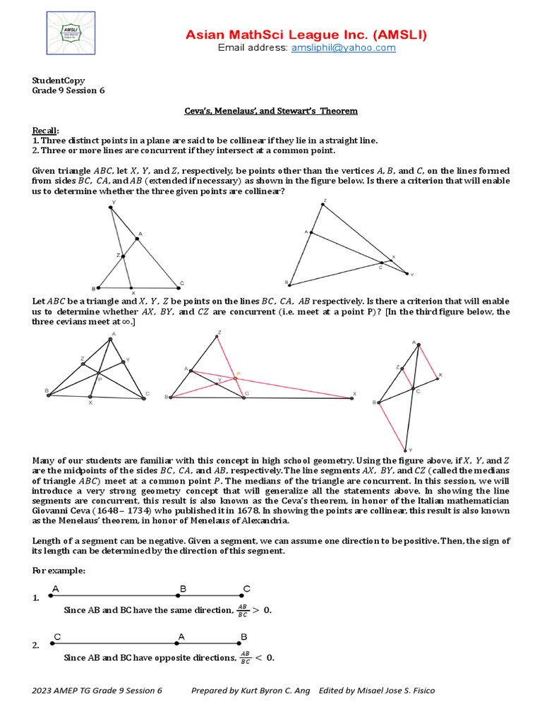 2023 G9 S6 CevasMenelaus-SC | Download Free PDF | Triangle | Elementary Geometry