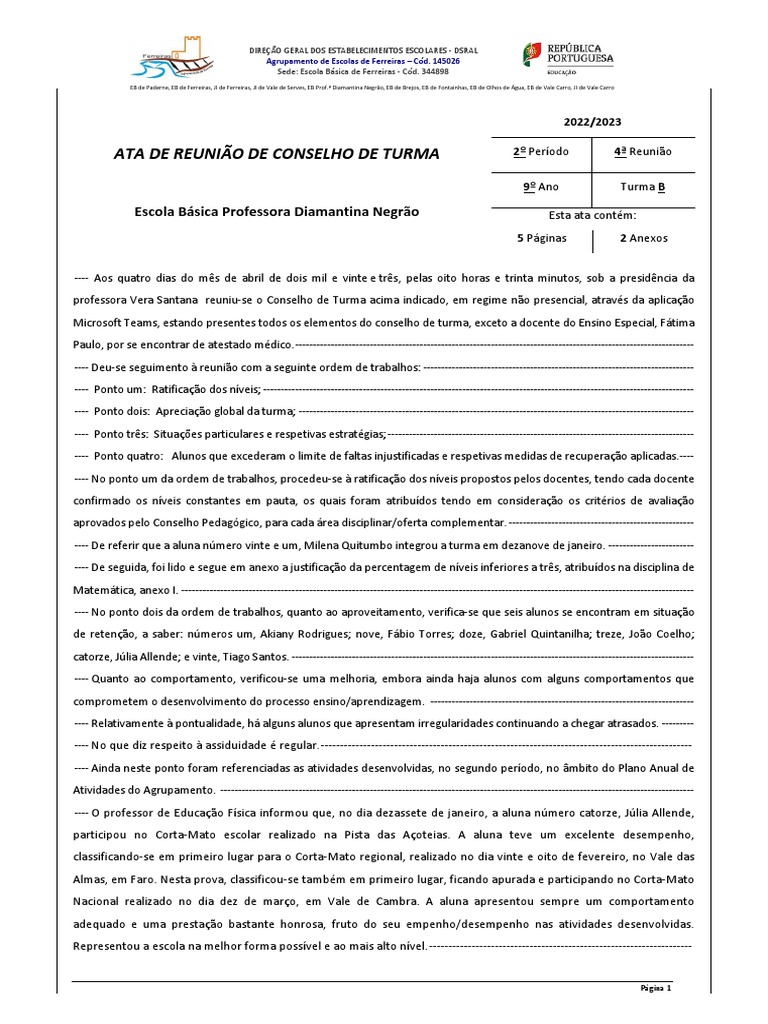 Ata Reunião Conselho Turma 9ºB - DN - Abril 2023 - Signed | PDF ...