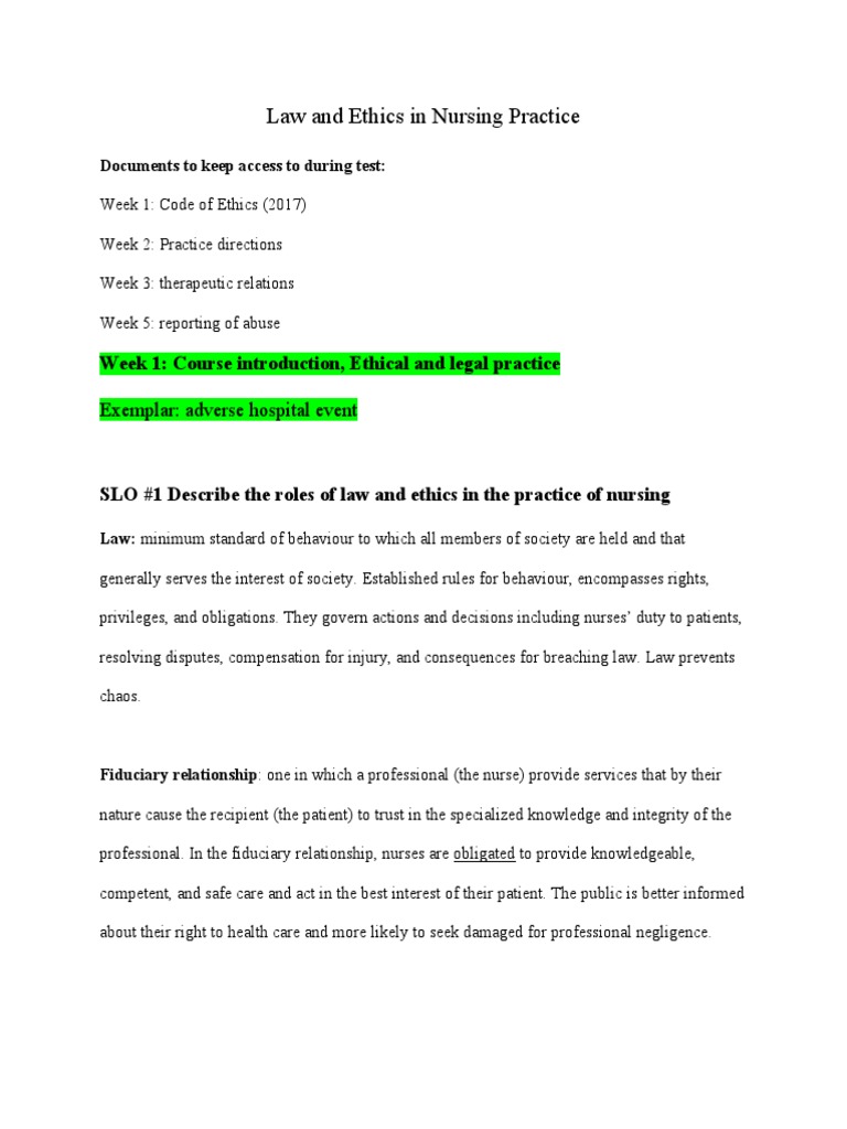 Law and Ethics in Nursing Practice | PDF | Informed Consent | Nursing