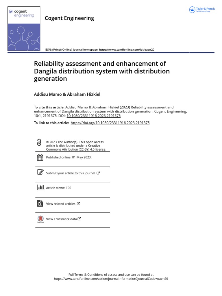 Reliability Assessment And Enhancement Of Dangila Distribution System