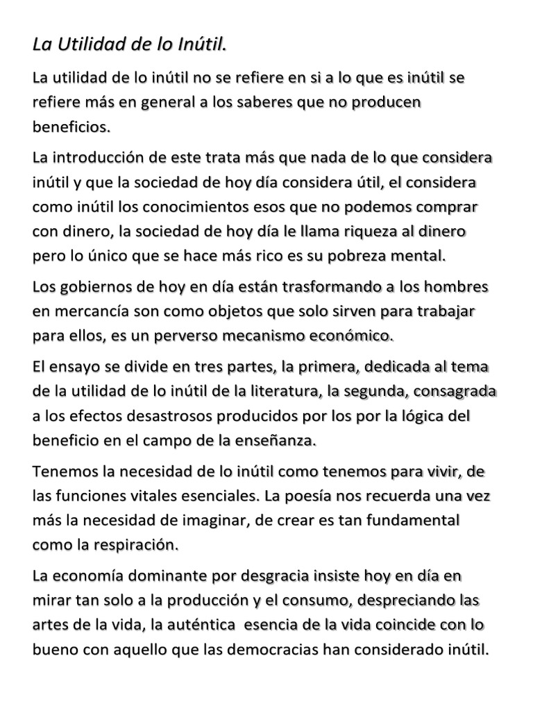 La Utilidad de Lo Inútil | PDF | Riqueza | Conocimiento