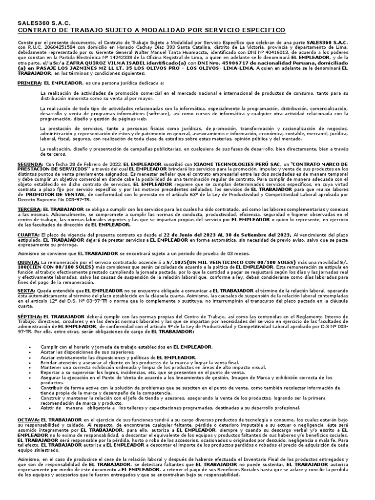 Contrato-Zafra Quiroz Vilma Isabel-45906717 | PDF | Propiedad ...