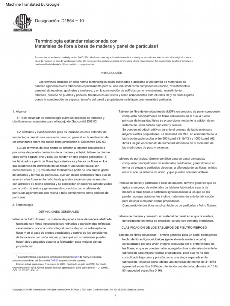 ASTM D1554-10 Tableros | PDF | Madera | Revestimiento