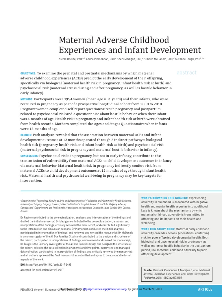 Maternal Adverse Childhood Experiences and Infant Development | PDF | Maternal Health | Child ...