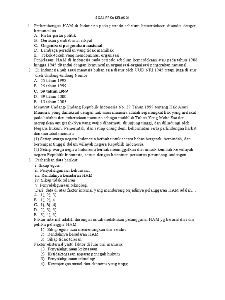 Soal PPKn Kelas XI: HAM dan Hukum di Indonesia | PDF | Politik | Ilmu Sosial