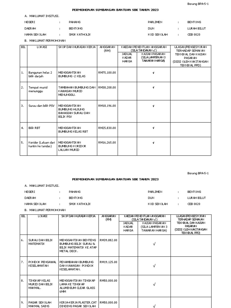 BORANG BPA BARU | PDF