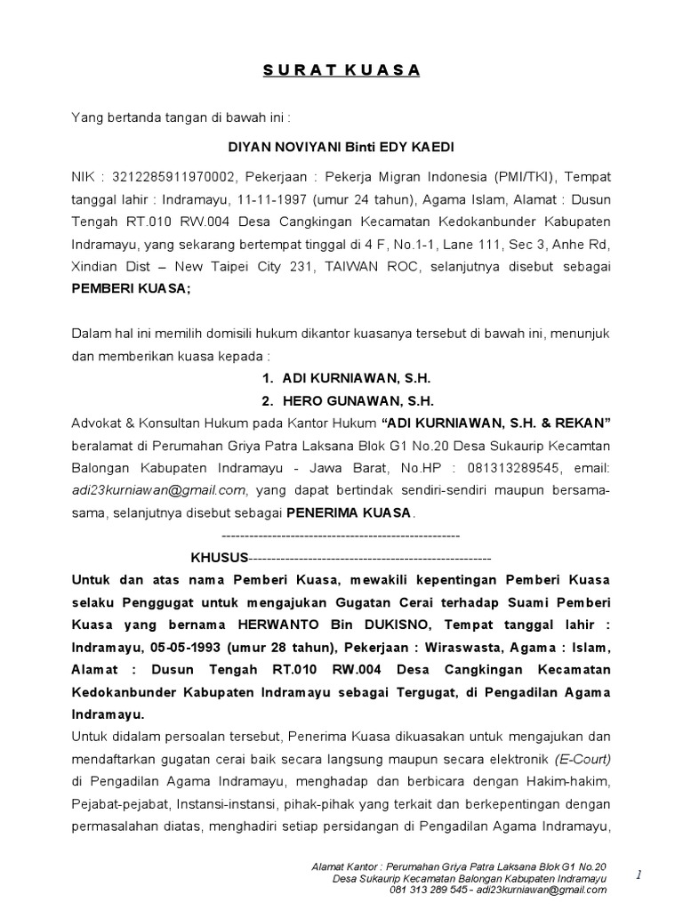 Surat Kuasa Gugatan Cerai Indramayu | PDF