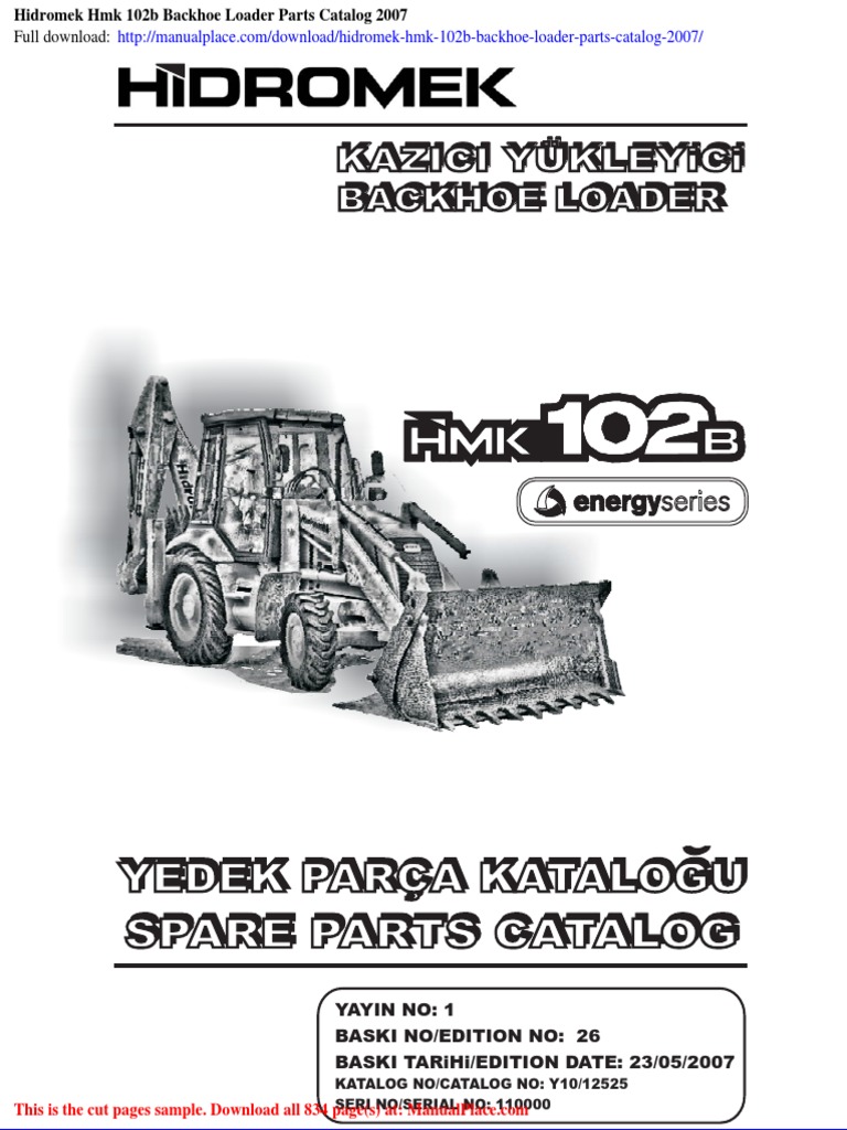 Hidromek HMK 102b Backhoe Loader Parts Catalog 2007 | PDF