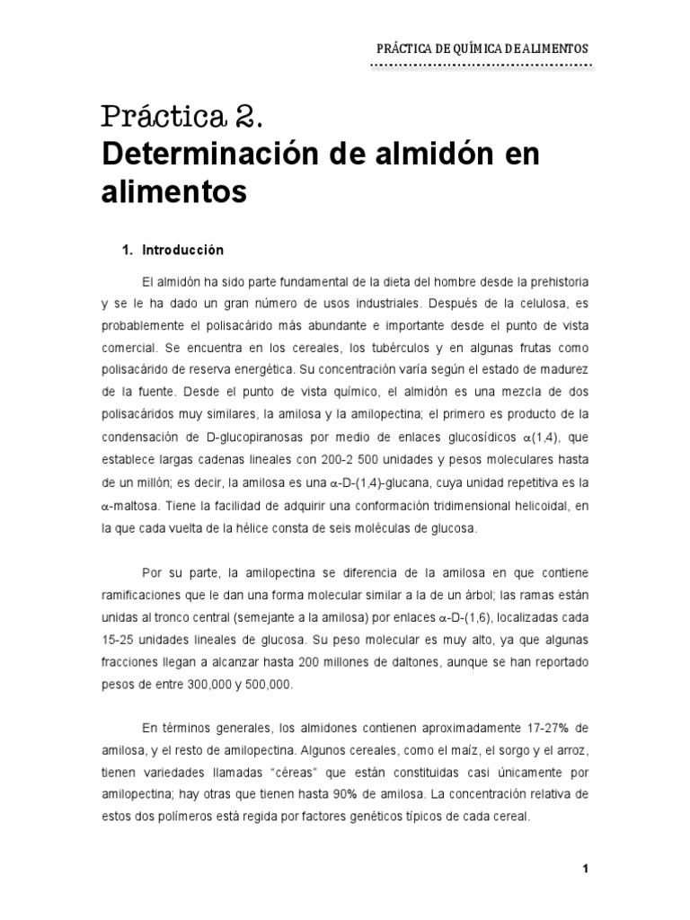 Determinación de Almidón en Alimentos | PDF | Almidón | Química