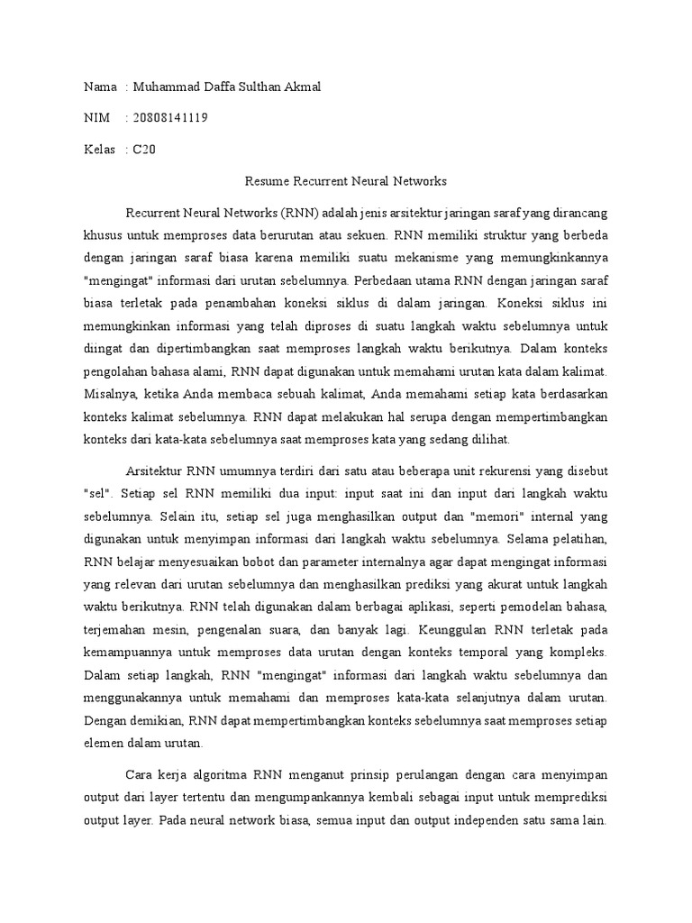 Resume Recurrent Neural Networks | PDF | Sains & Matematika | Komputer