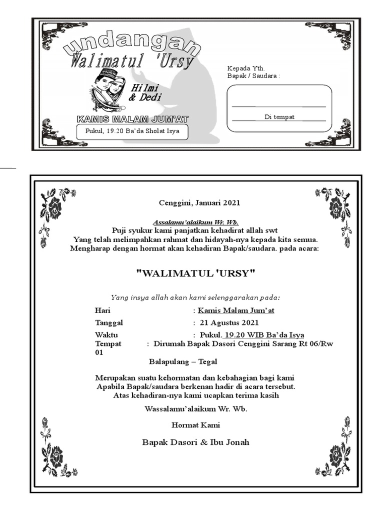 Undangan Walimatul Ursy Pernikahan Word Versi 3 | PDF