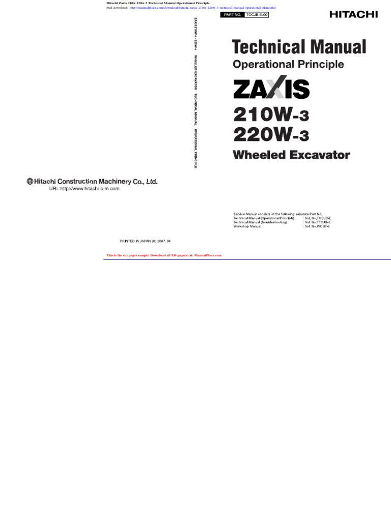 Hitachi Zaxis 210w 220w 3 Technical Manual Operational Principle | PDF ...