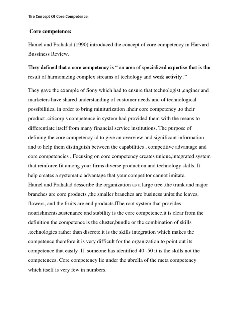 Hamel and Prahalad's Concept of Core Competence | PDF | Competence ...