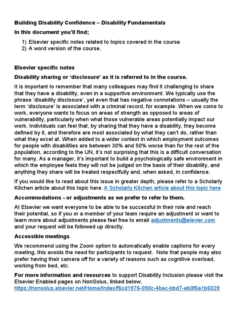 Disability Confident - Disability Fundamentals Reference Guide and Word ...