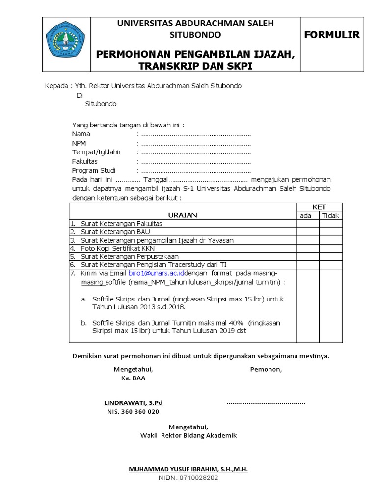 Form Pengambilan Ijazah | PDF